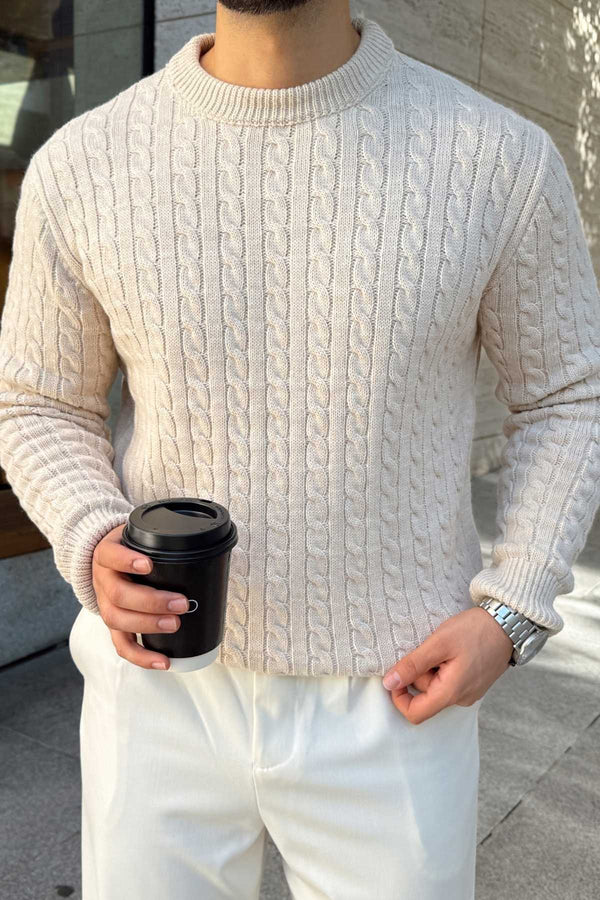 Mira Premium Saç Örgü Bisiklet Yaka Kalın Triko Kazak - Livio Ferri